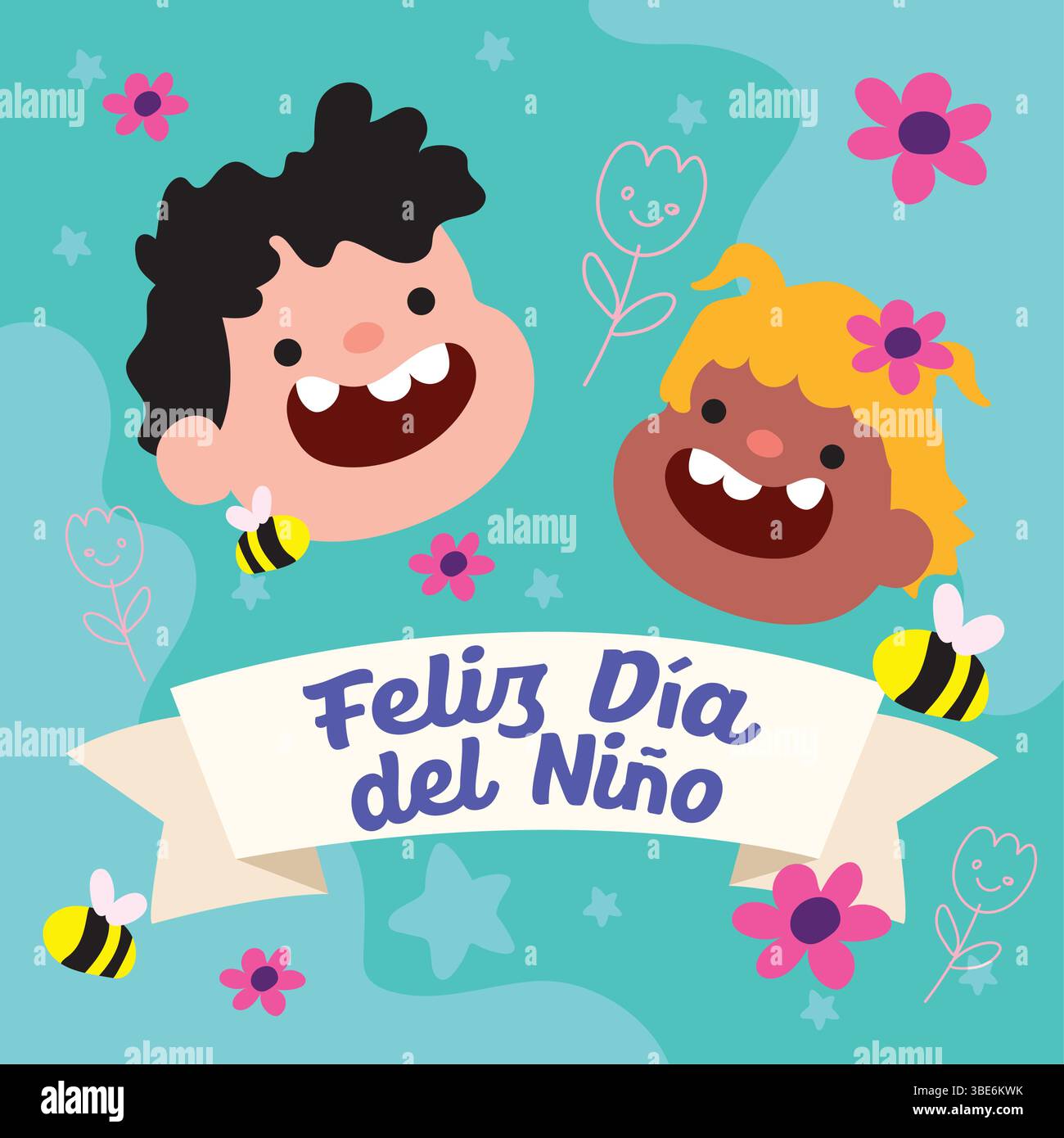 Kids smiling with bees. Vector Stock Vector Image & Art - Alamy
