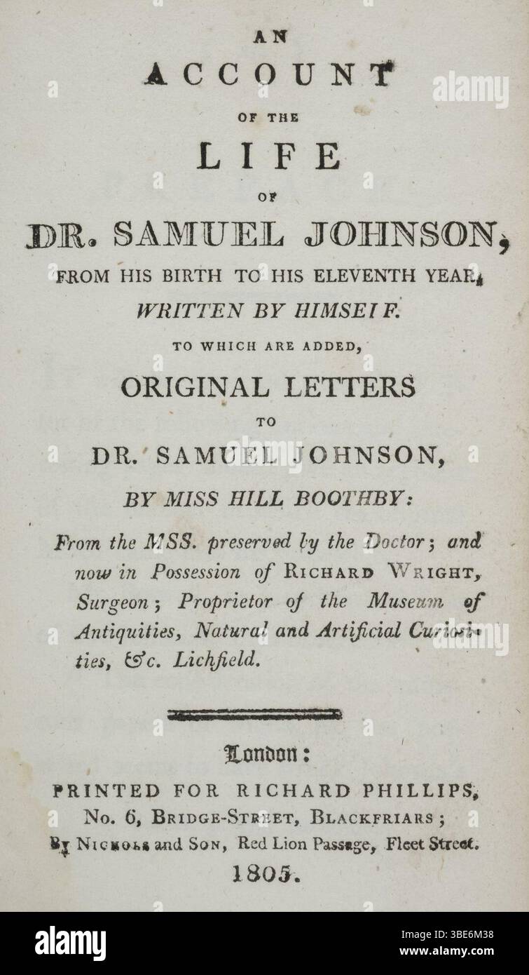 Johnsons letters to Hill Boothby Stock Photo - Alamy