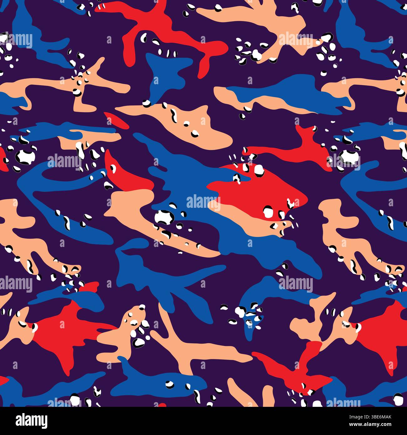 A seamless pattern featuring an abstract camouflage design. The colors ...