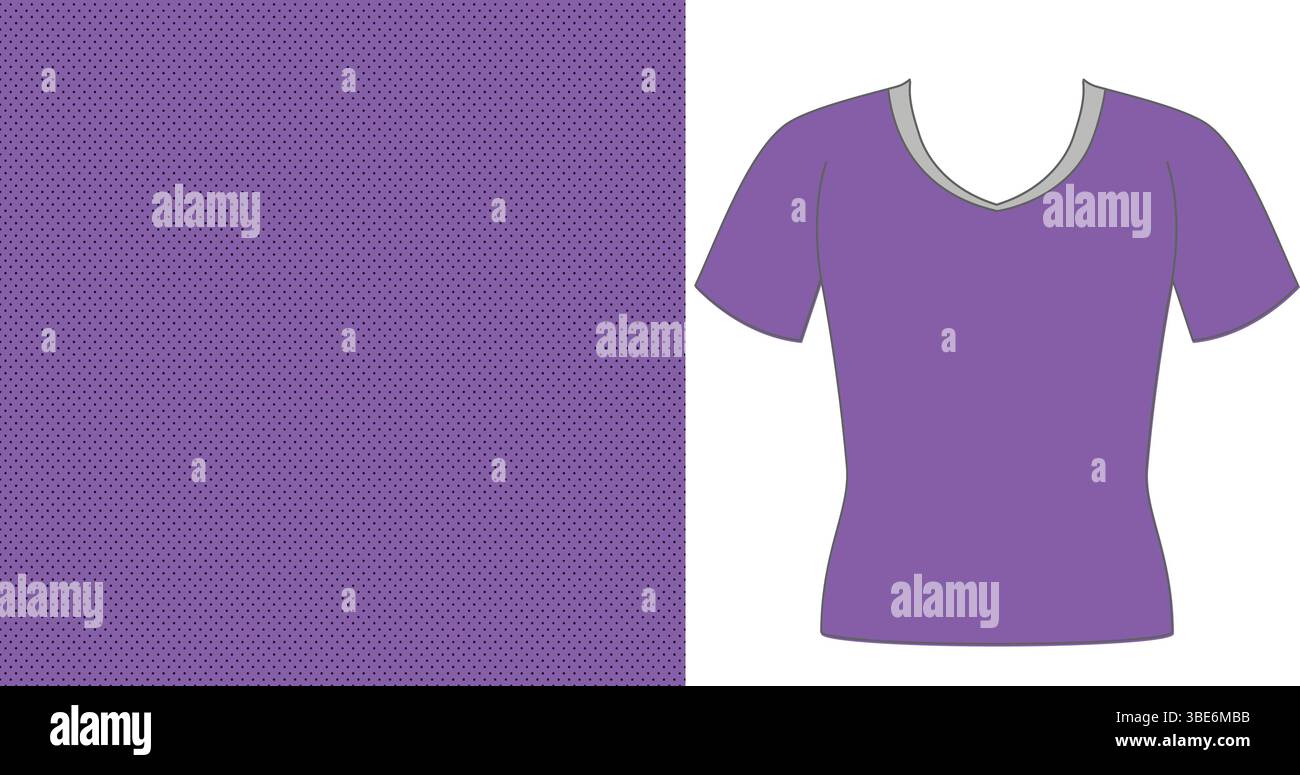 Purple v neck t shirt design template with fabric texture sample Stock ...