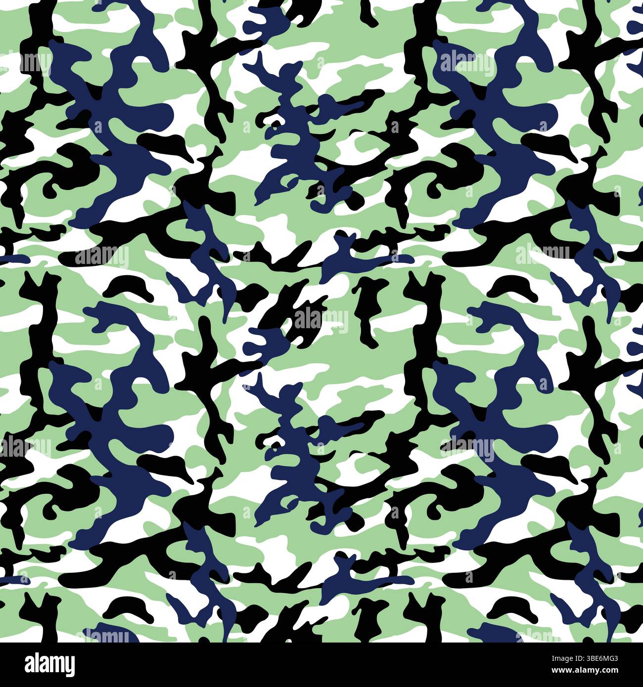 Abstract camouflage pattern in green blue and white seamless repeat ...