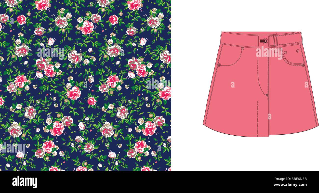 Floral print mini skirt Stock Vector Images - Alamy