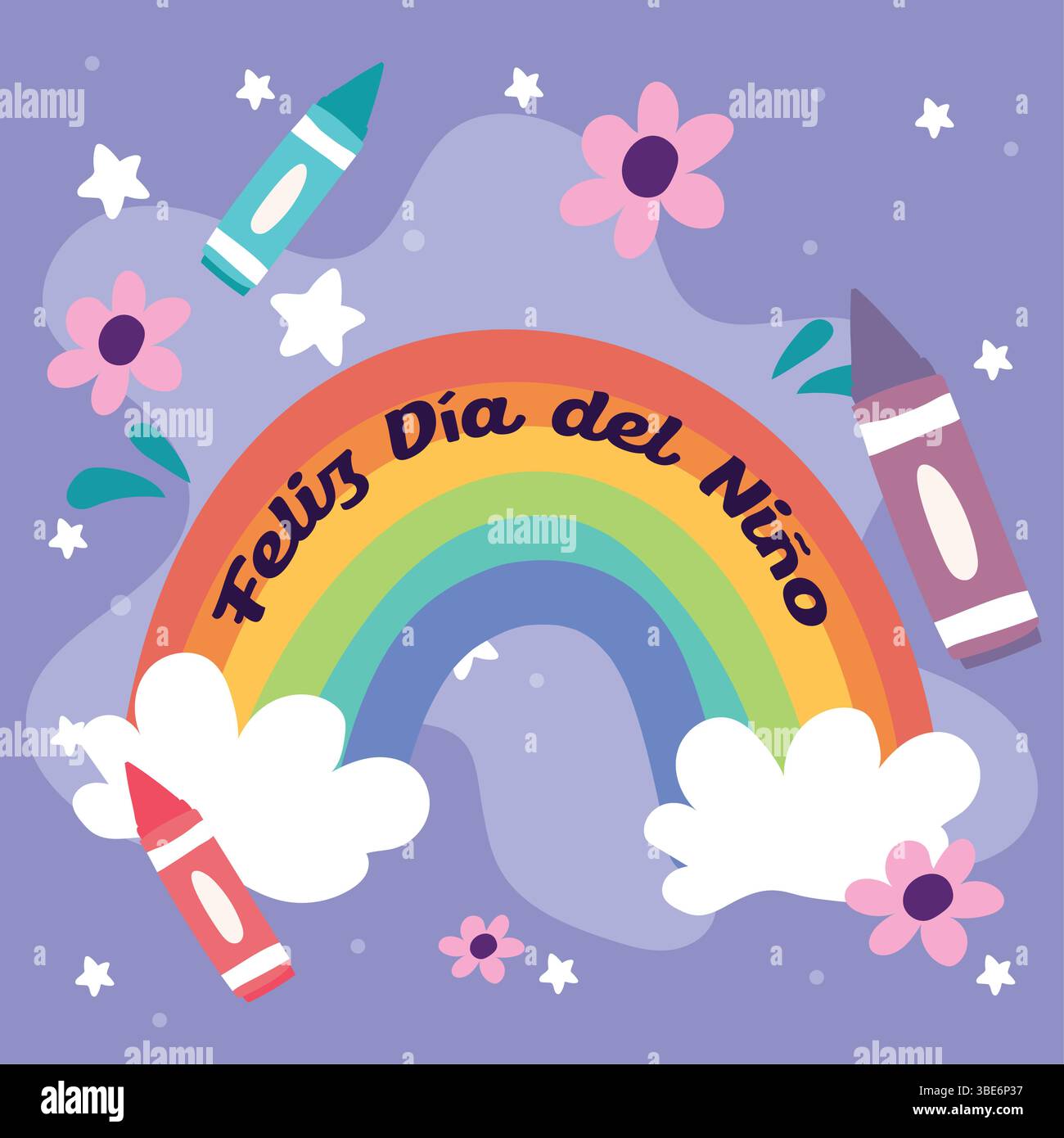 Rainbow crayons and flower scene. Vector Stock Vector Image & Art - Alamy