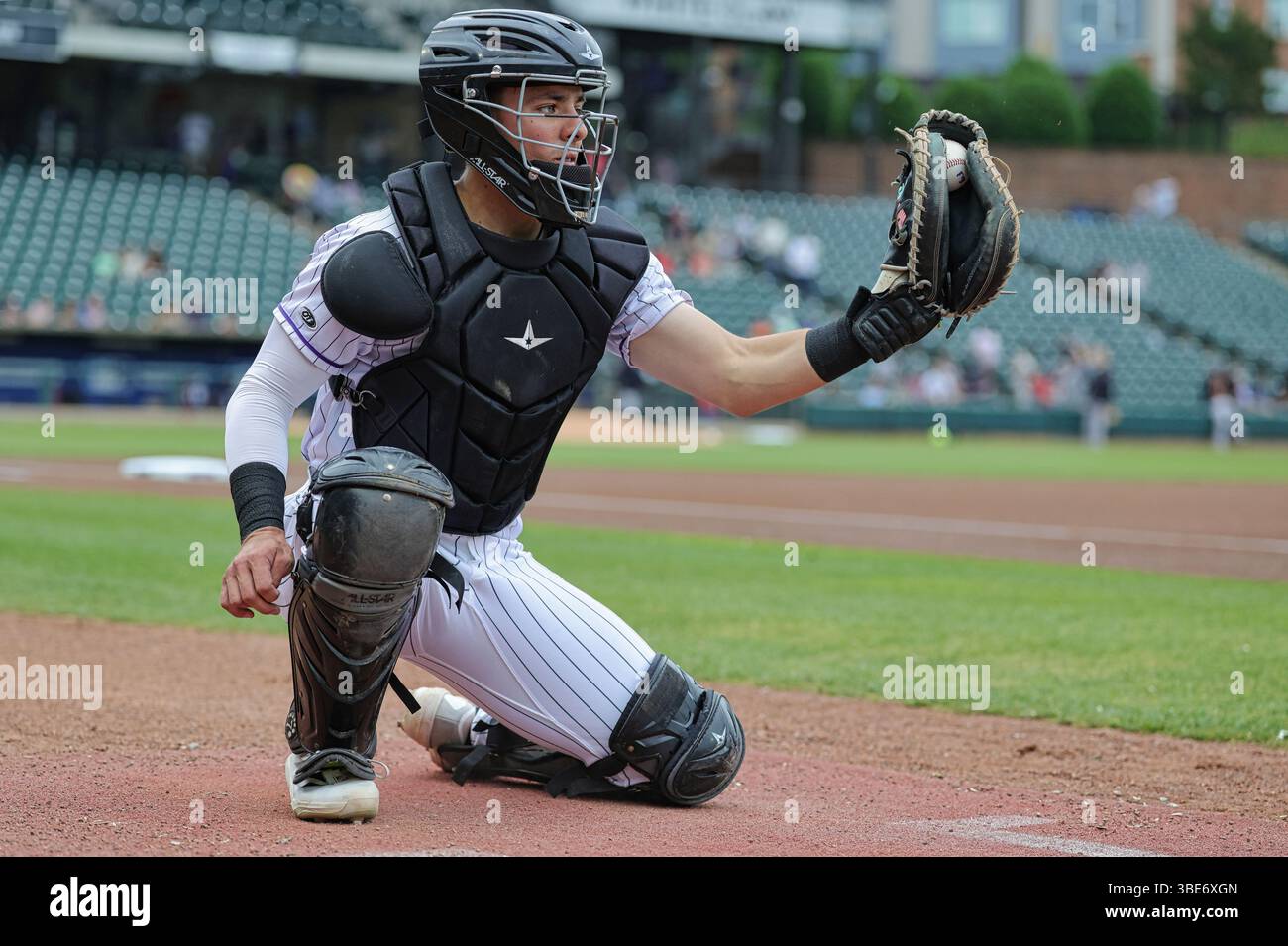 Winston-Salem, NC: Winston-Salem Dash catcher Weston Eberly (3) warms ...