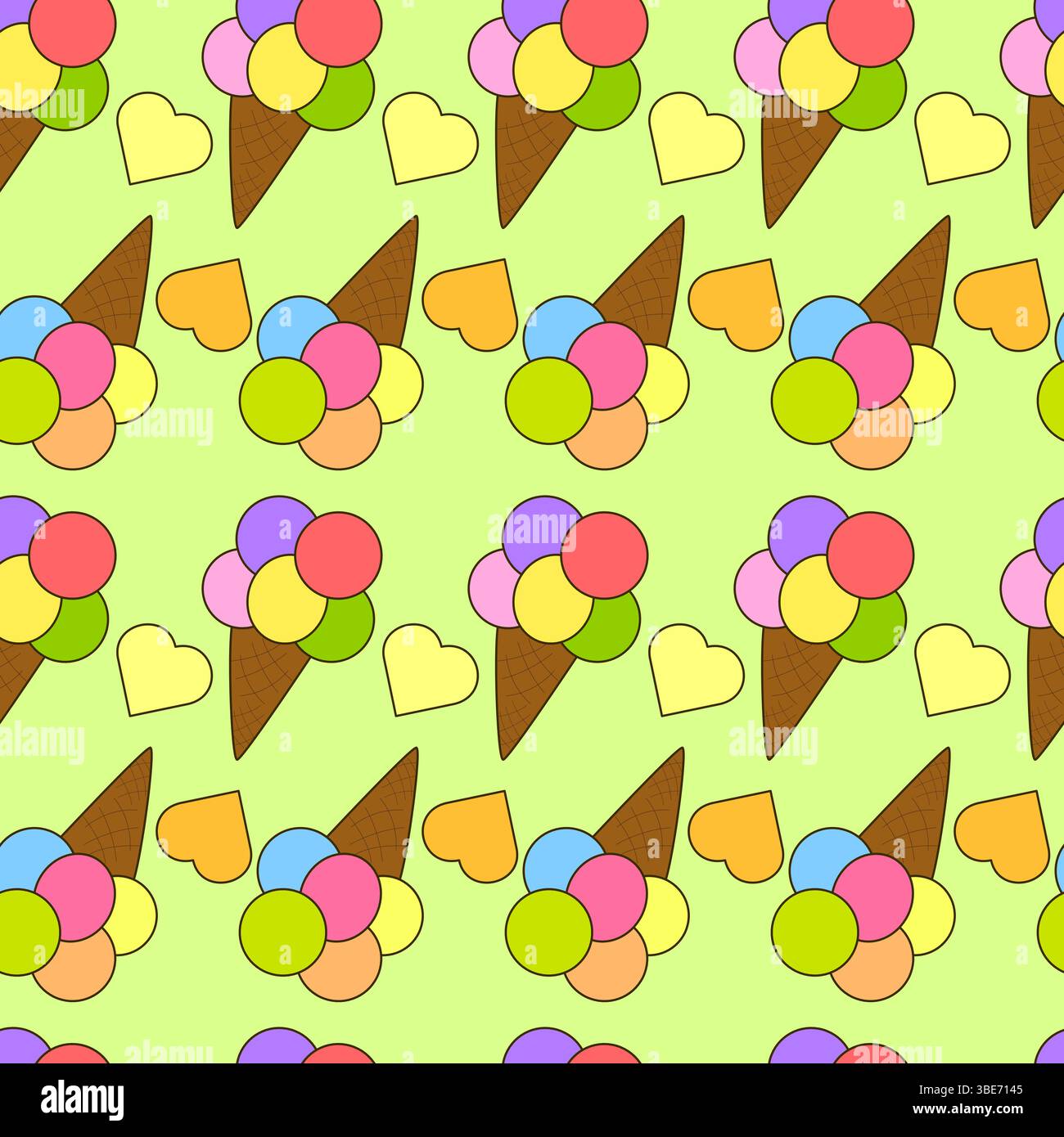 Seamless summer pattern with cute simple flat illustration of colorful ...