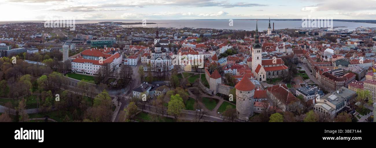 aerial view of Tallinn's Old Town, featuring red-roofed historic ...