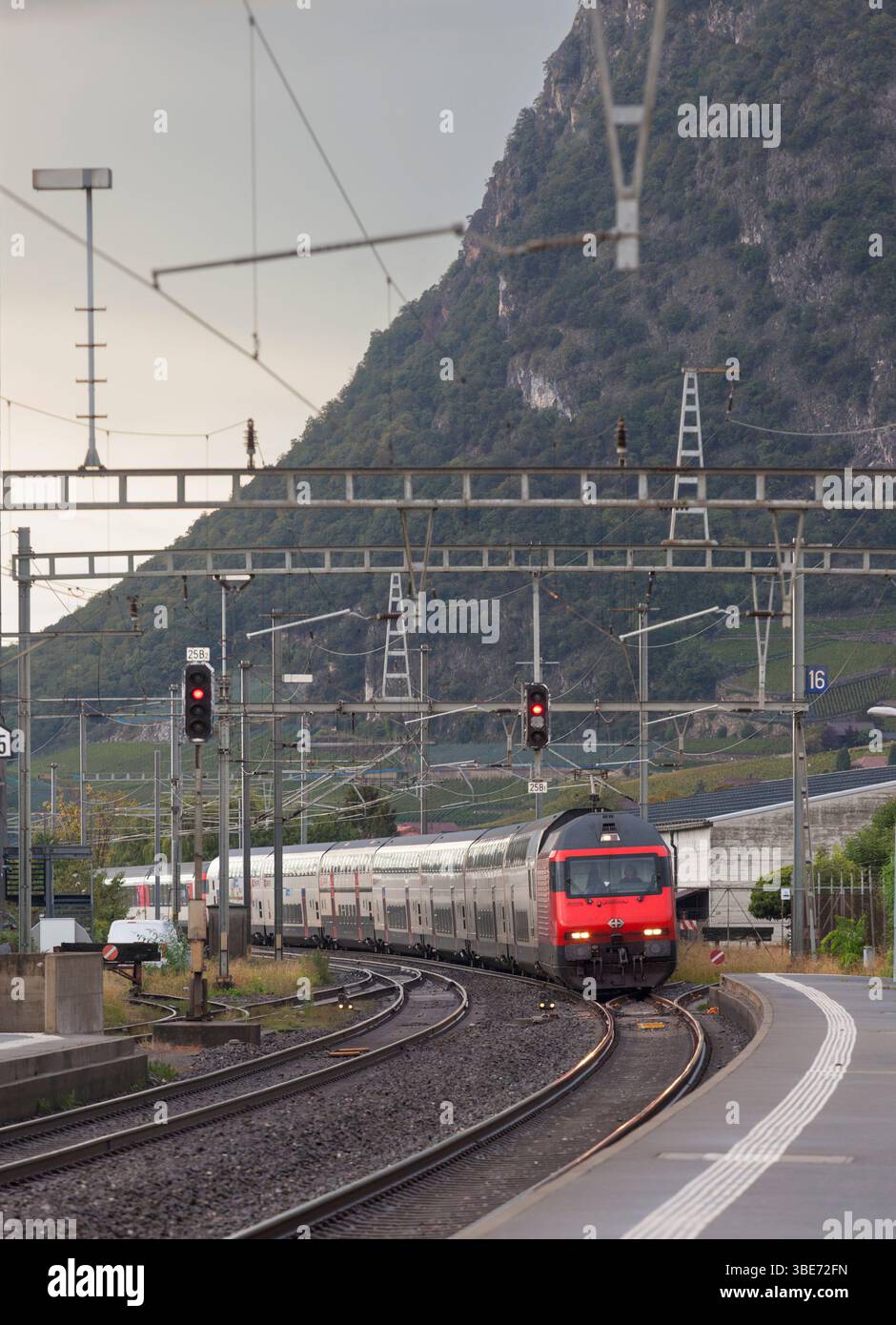 SBB Re 460 electric locomotive 460070 at Aigle (Switzerland) with an ...