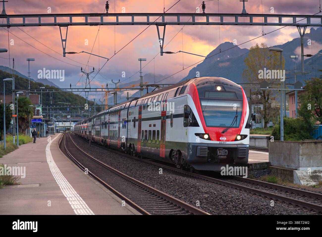 SBB Radbe 511 electric trains calling at AIgle railway station (Switzerland) on the Simplon ...