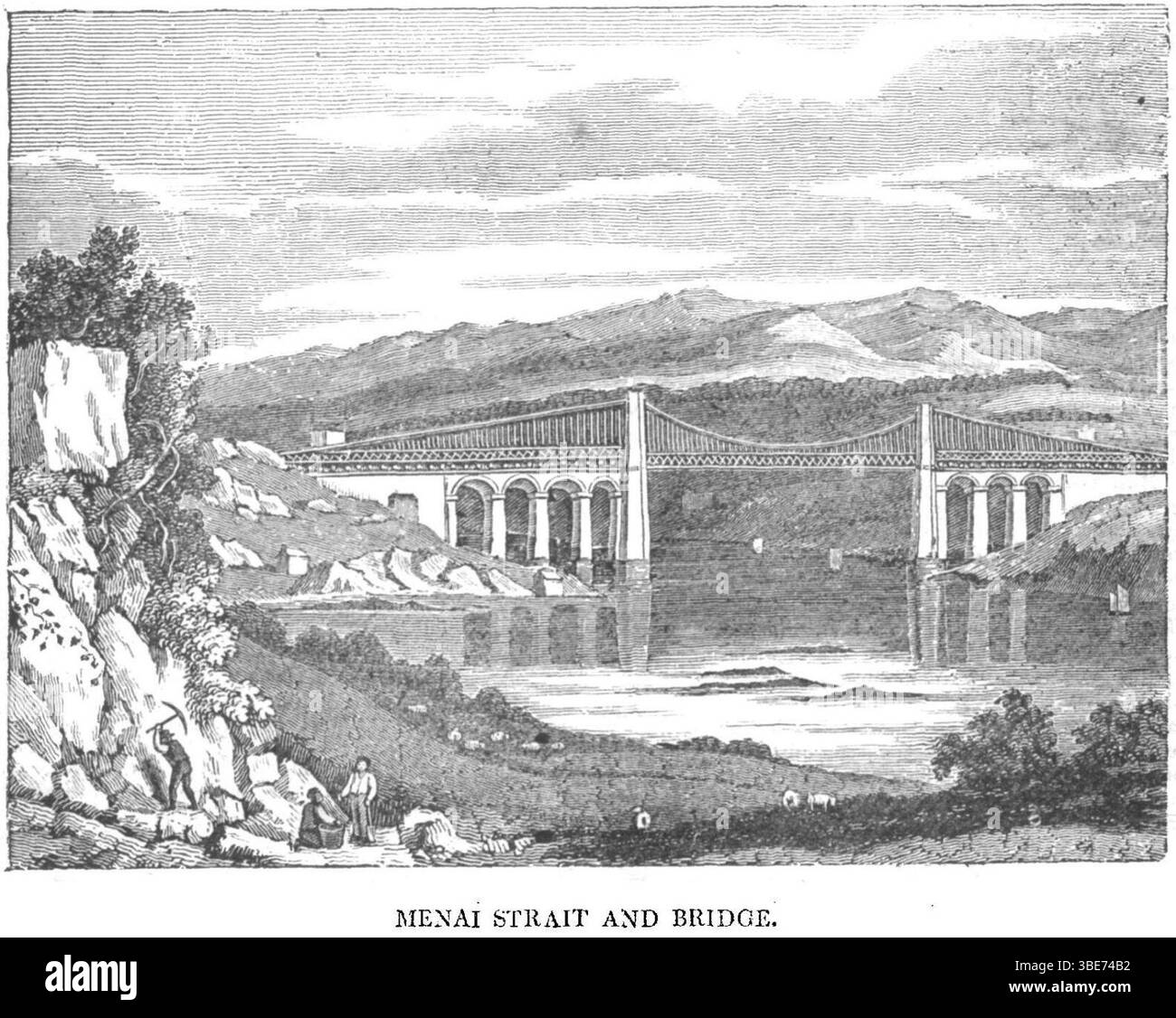 Menai Strait and Bridge, 1834 Stock Photo - Alamy