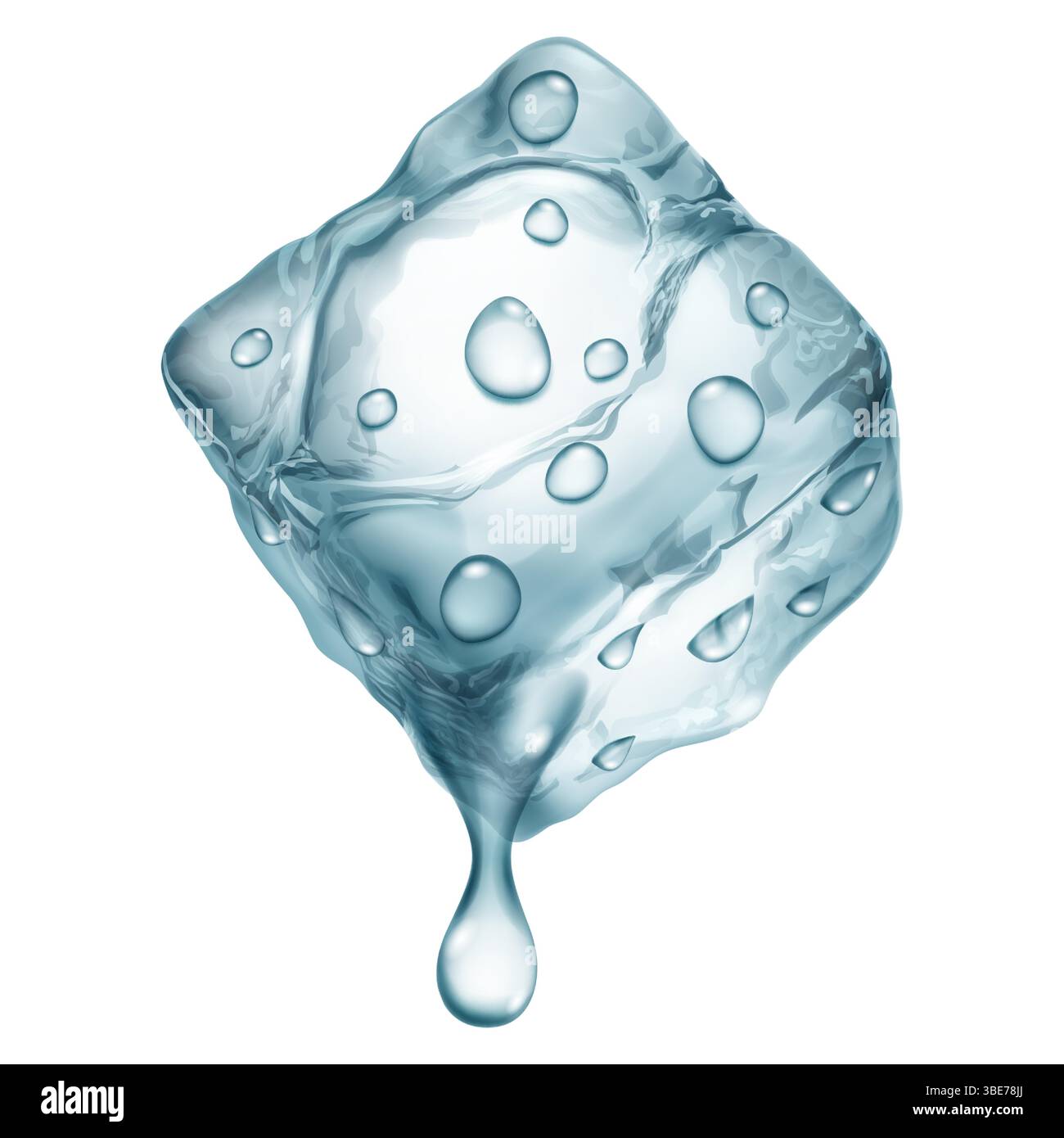 Large realistic translucent ice cube in gray colors with water drops ...