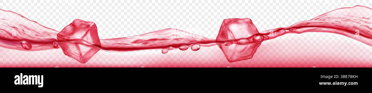 Three translucent ice cubes floating in water with waves, isolated on ...