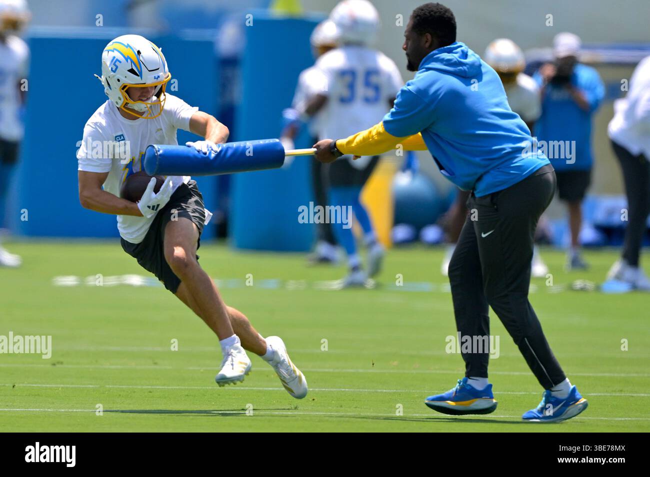 Los Angeles Chargers wide receiver Ladd McConkey participates in drills ...
