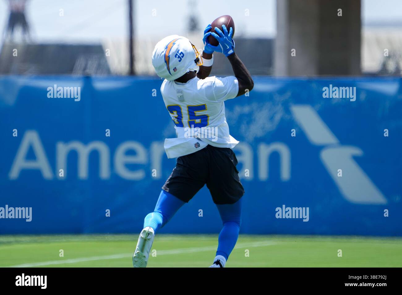 Los Angeles Chargers running back Raheim Sanders (35) during organized ...