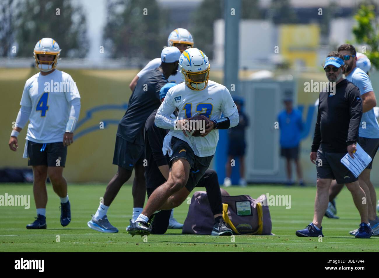 Los Angeles Chargers quarterback DJ Uiagalelei (13) during organized ...