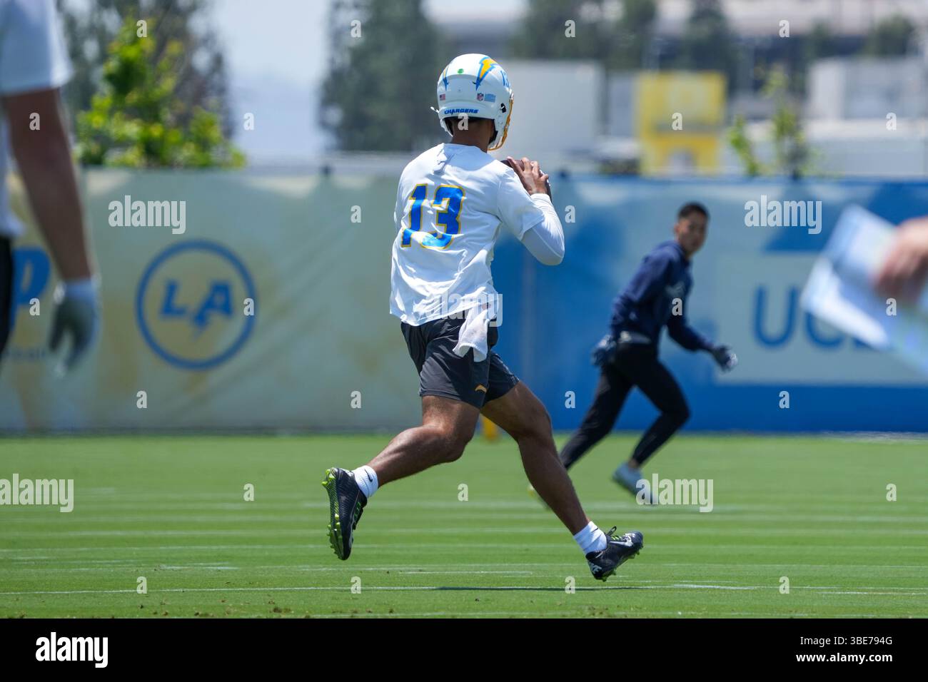 Los Angeles Chargers quarterback DJ Uiagalelei (13) during organized ...