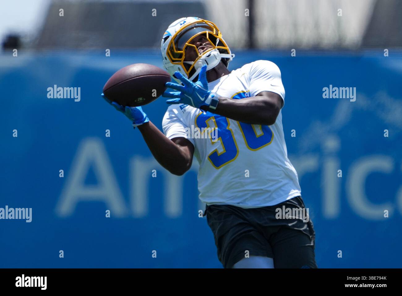 Los Angeles Chargers running back Kimani Vidal (30) during organized ...