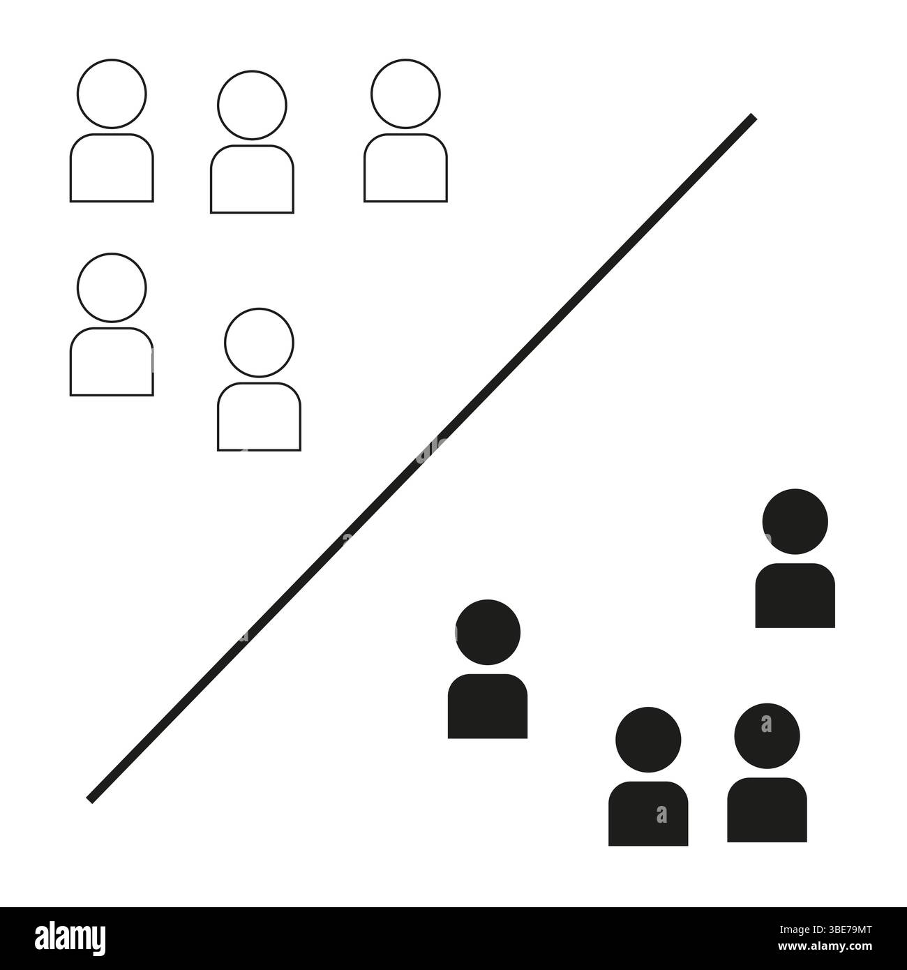 People icon vector. Social group split. Contrast crowd layout. White ...