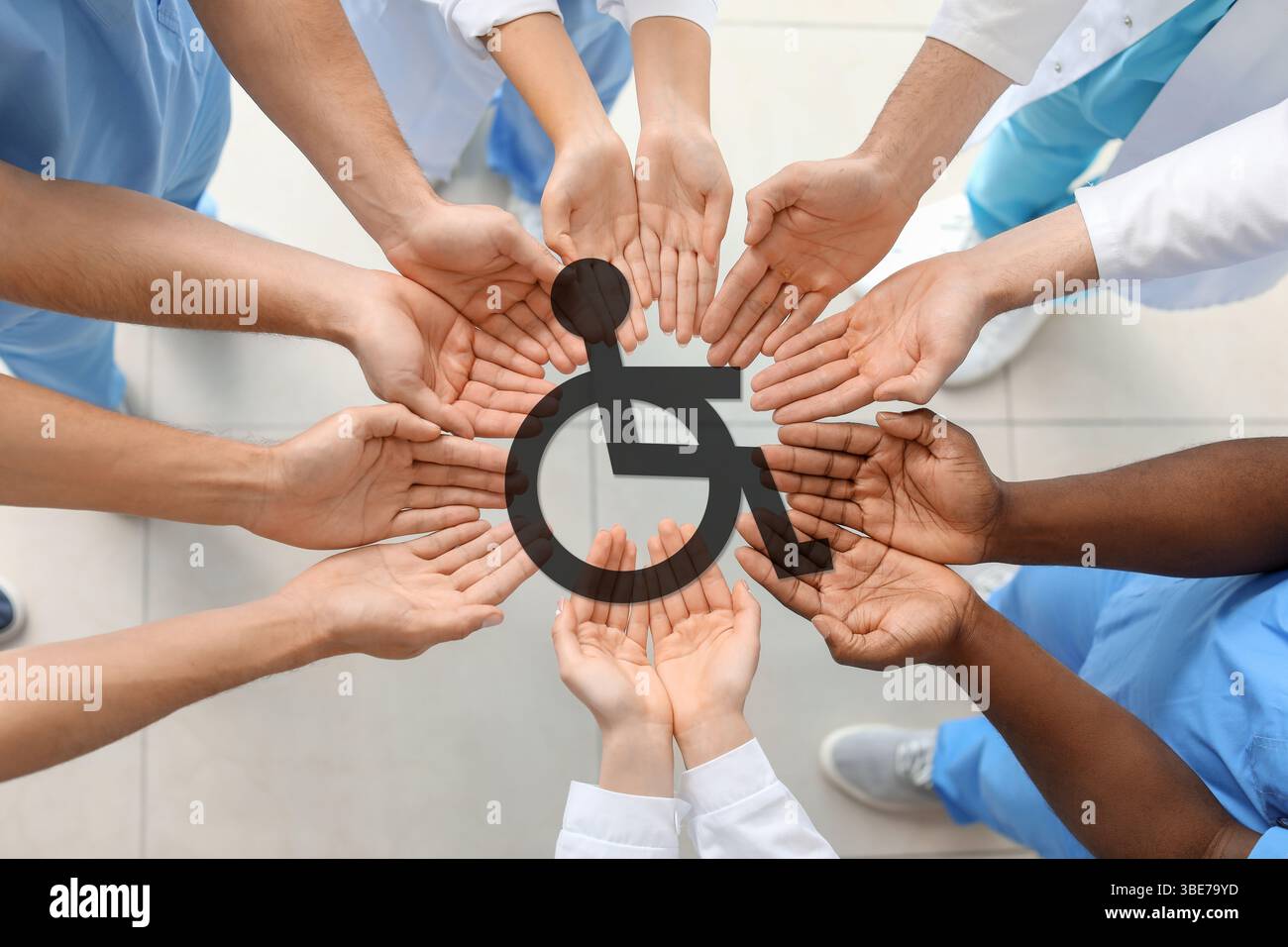 Group of doctors putting hands together and Symbol of Access Stock ...