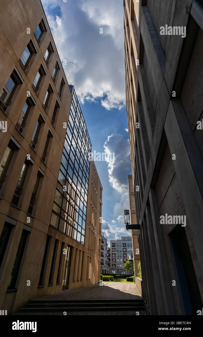 Modern office buildings in Berlin’s embassy district glowing in the ...