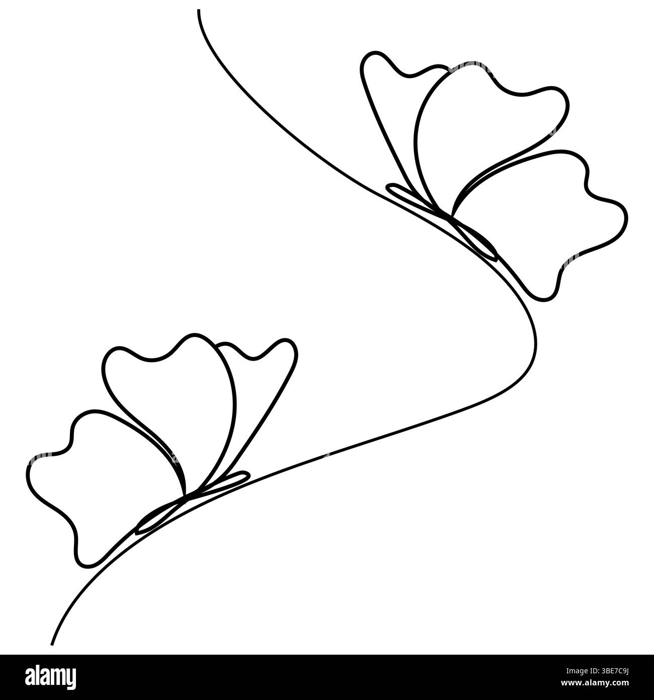 Butterfly duo illustration. Black outline style. Curved line path ...