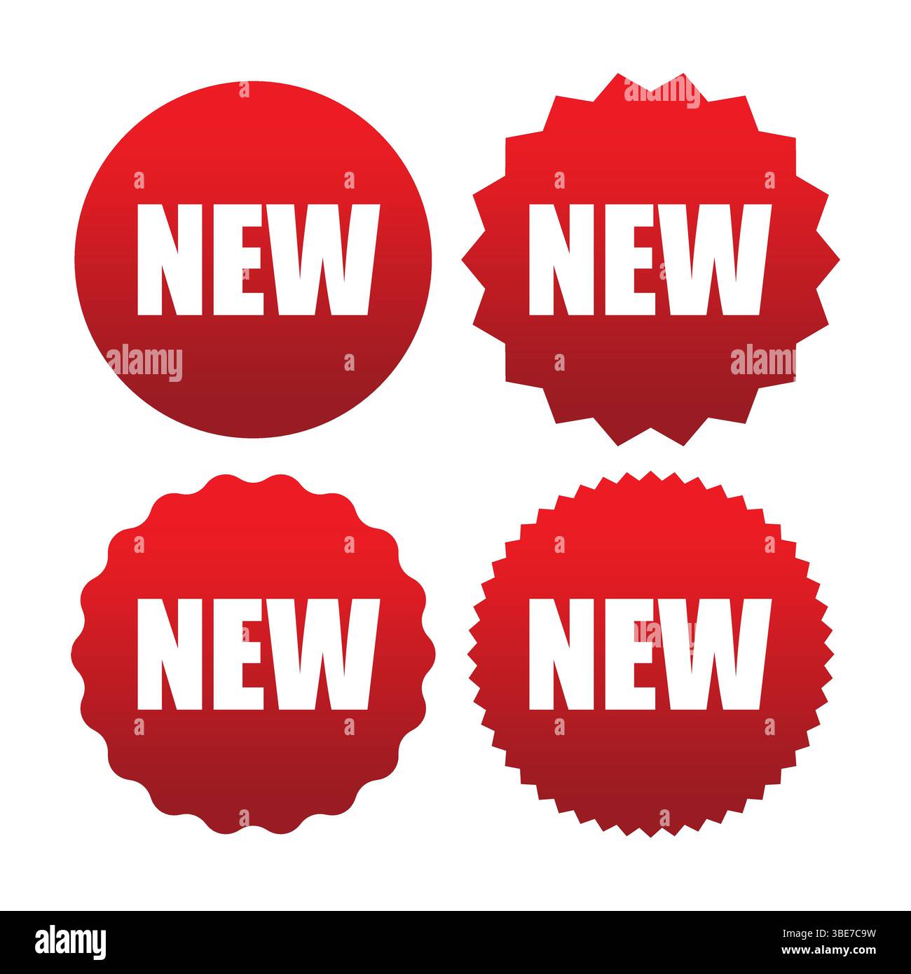 New badge icons. Red circular shapes. White bold lettering. Vector promotional labels Stock ...