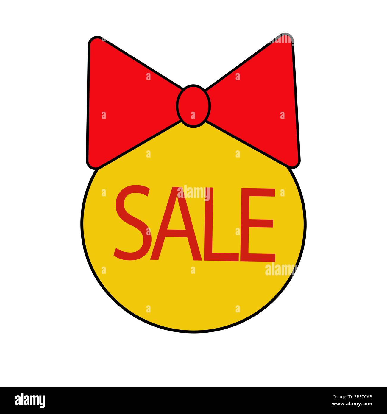 Sale badge icon. Red bow detail. Yellow circle background. Vector ...