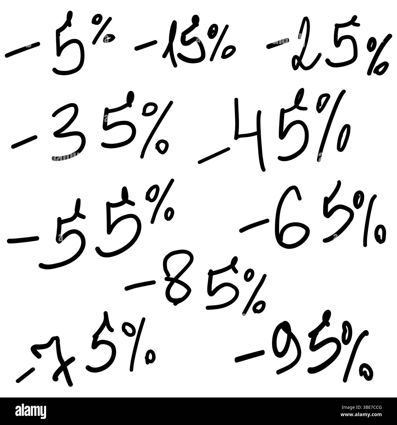 Discount percentage set. Black handwritten text. White background ...