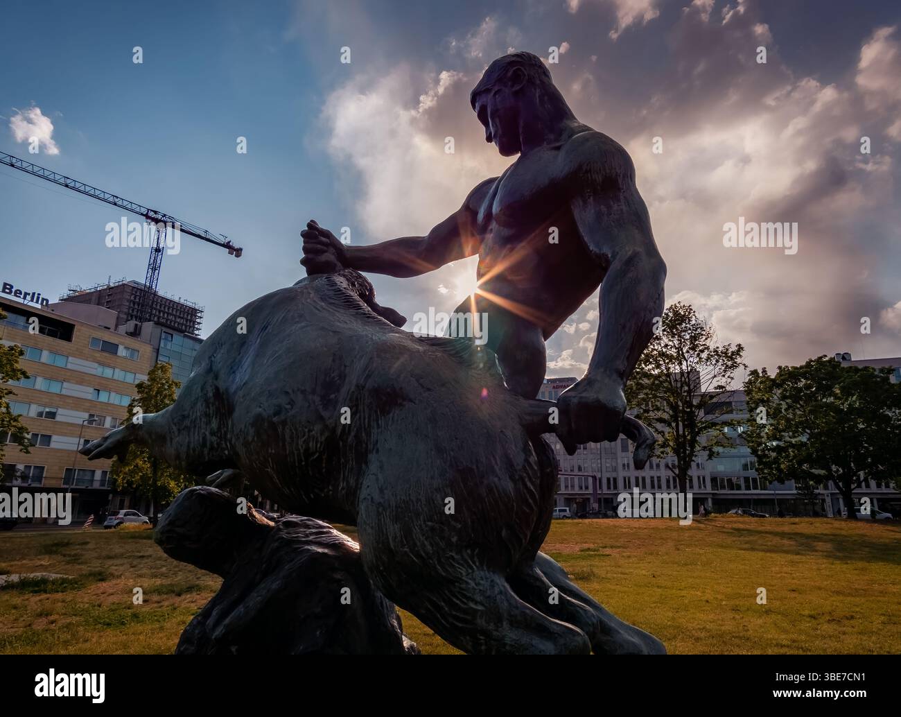 Bronze statue of Hercules wrestling the Erymanthian Boar at Lützowplatz ...