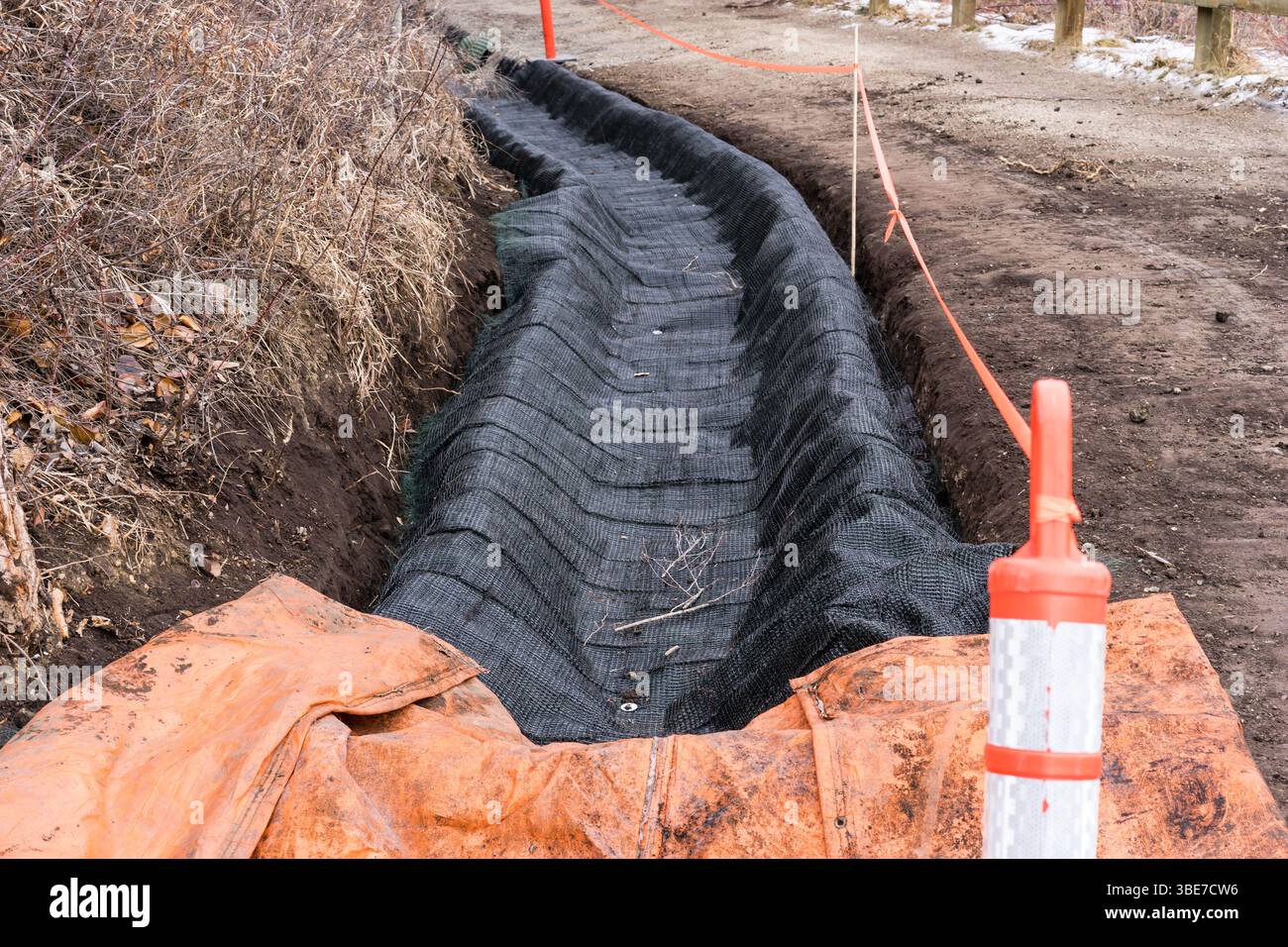 Erosion control enchancement work in progress with installation ...