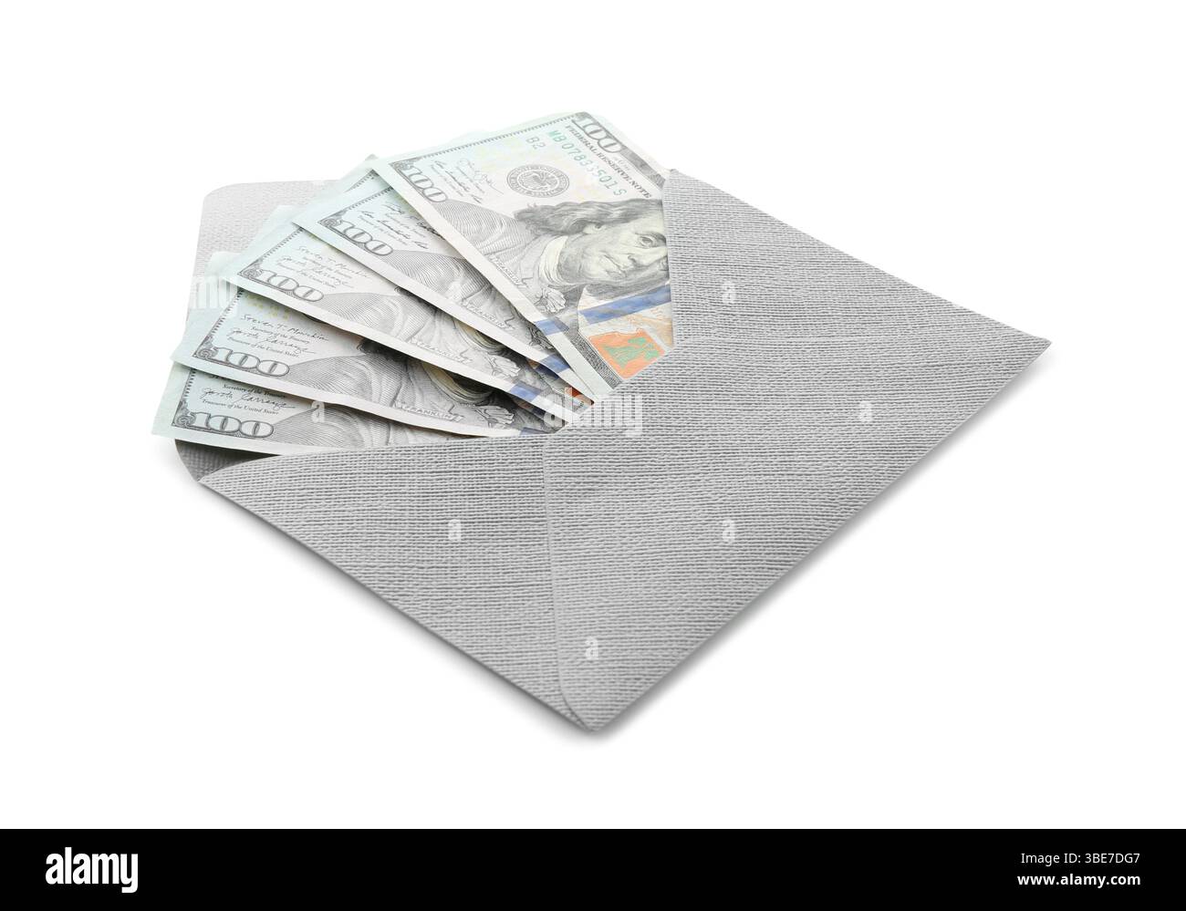 Money bonus. Envelope with dollar banknotes isolated on white Stock ...