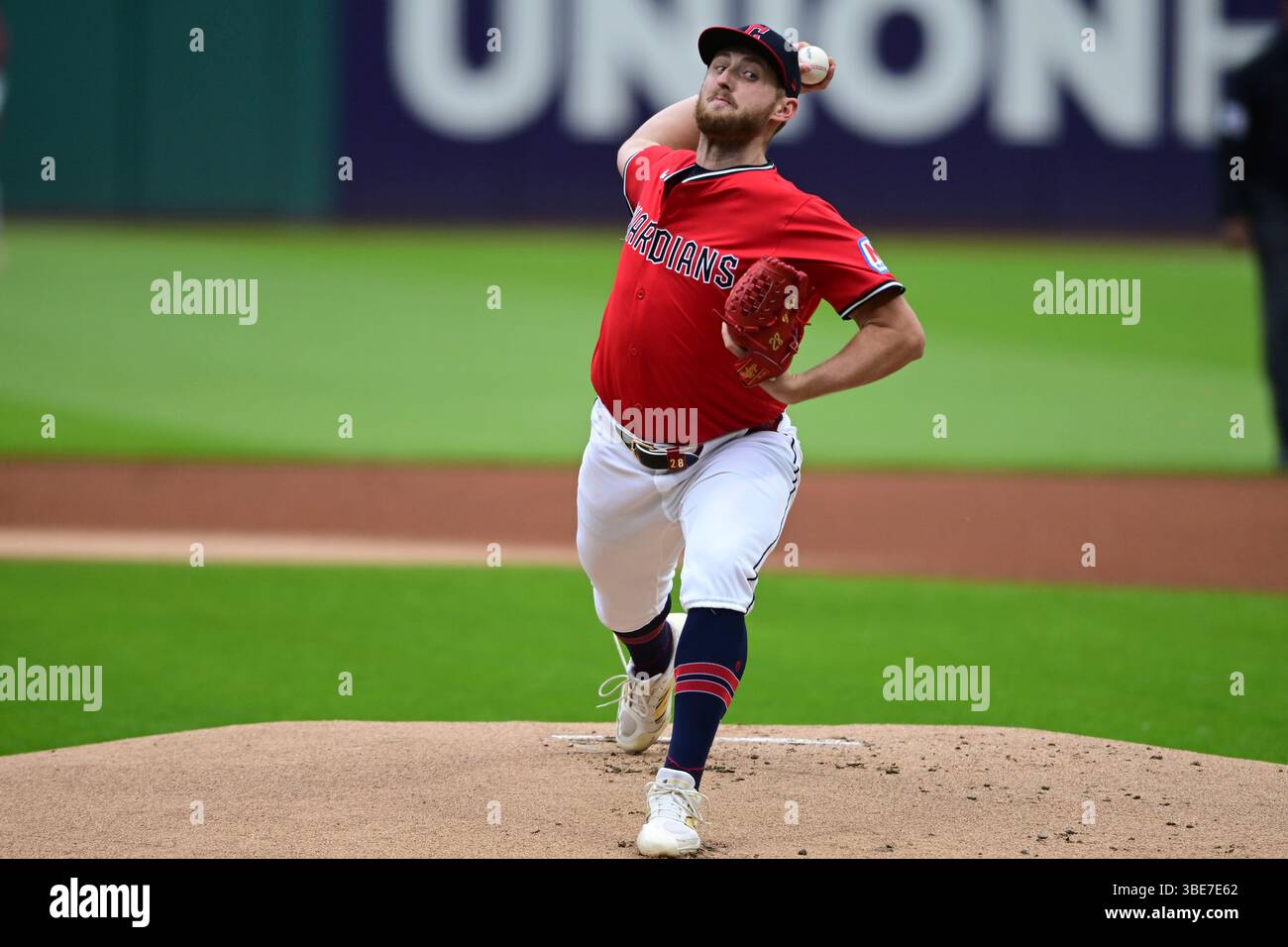 Cleveland Guardians starting pitcher Tanner Bibee delivers during the ...