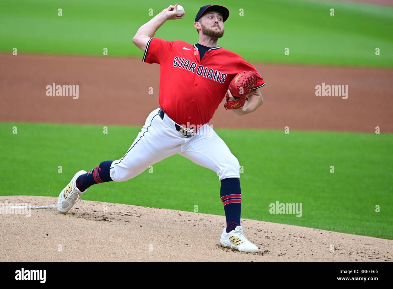 Cleveland Guardians starting pitcher Tanner Bibee delivers during the ...