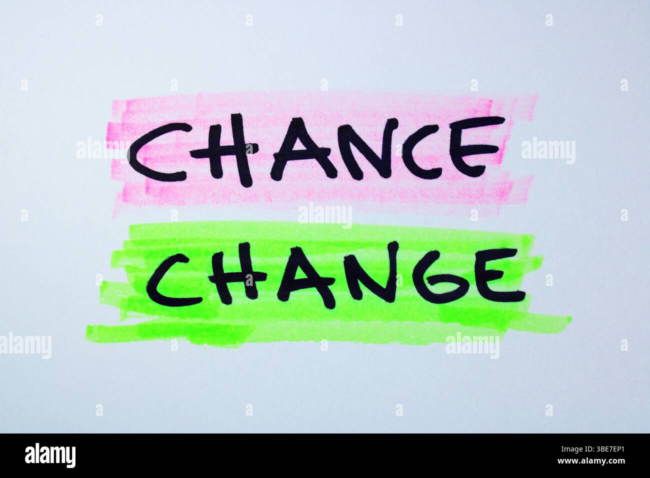 Words chance and change highlighted in green and pink Stock Photo - Alamy