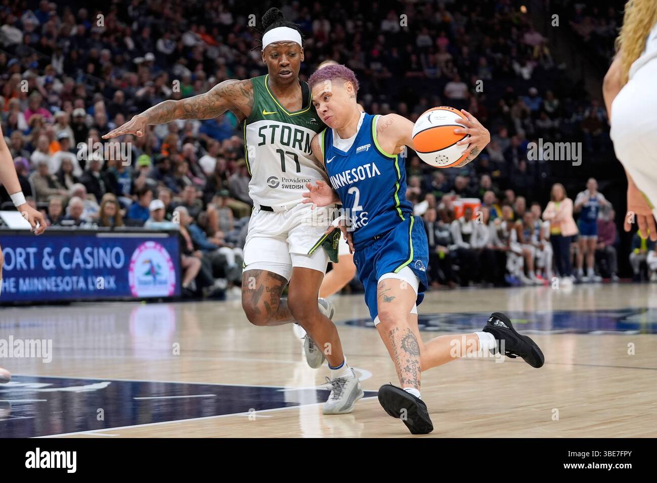 Minnesota Lynx guard Natisha Hiedeman (2) works toward the basket as ...