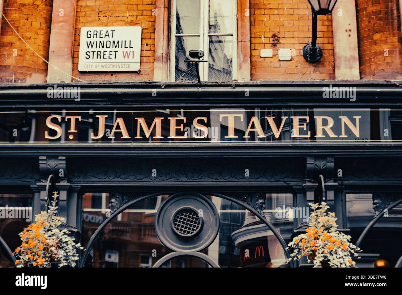 View of the St. James Tavern sign on Great Windmill Street in London ...
