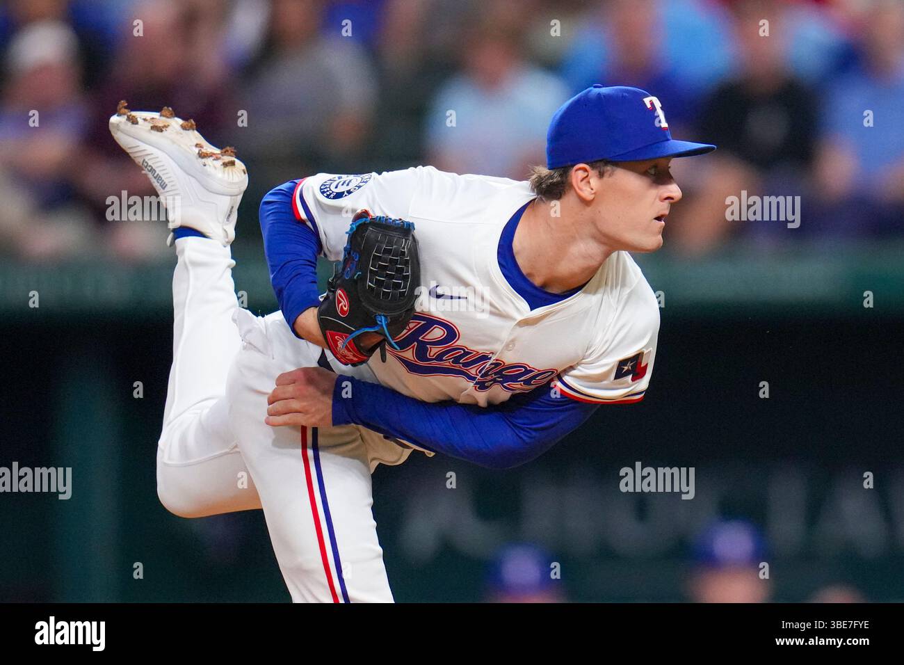 Texas Rangers pitcher Jacob Latz throws a pitch to the Toronto Blue ...