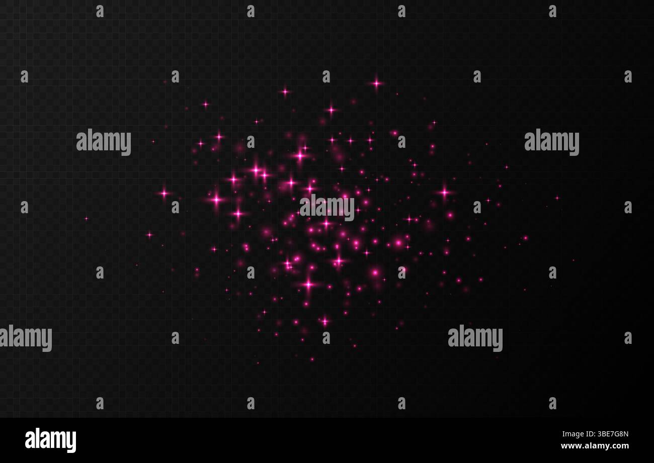 Pink sparkling stars, shiny particles light effect, transparent flying ...