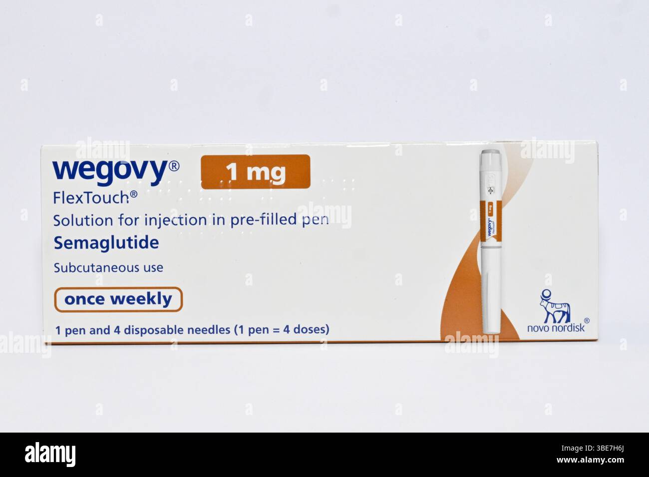 Box containing a pre-filled pen of semaglutide diabetes medication ...