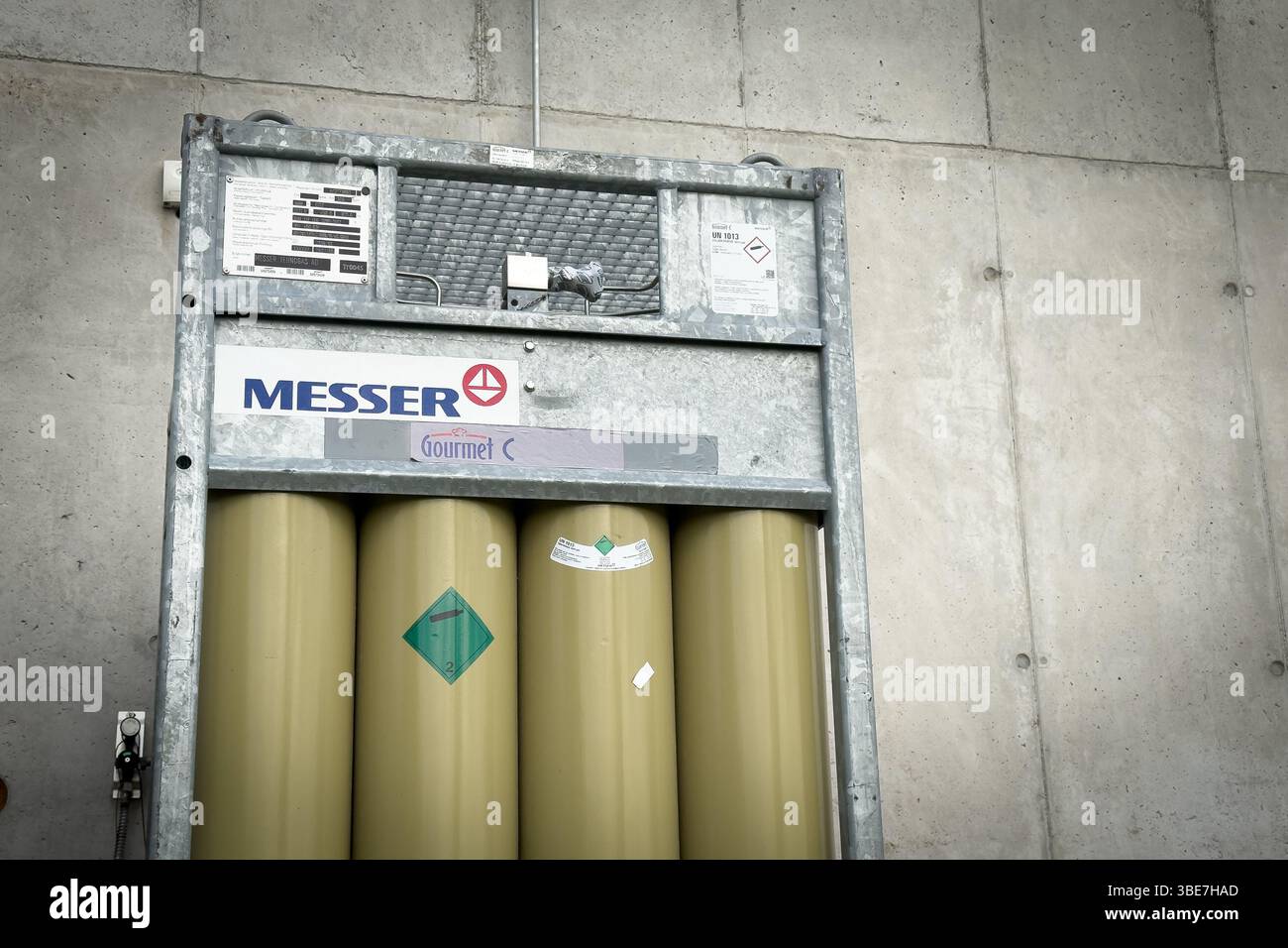 BELGRADE, SERBIA - MARCH 15, 2025: Logo of Messer on gas bottles in ...