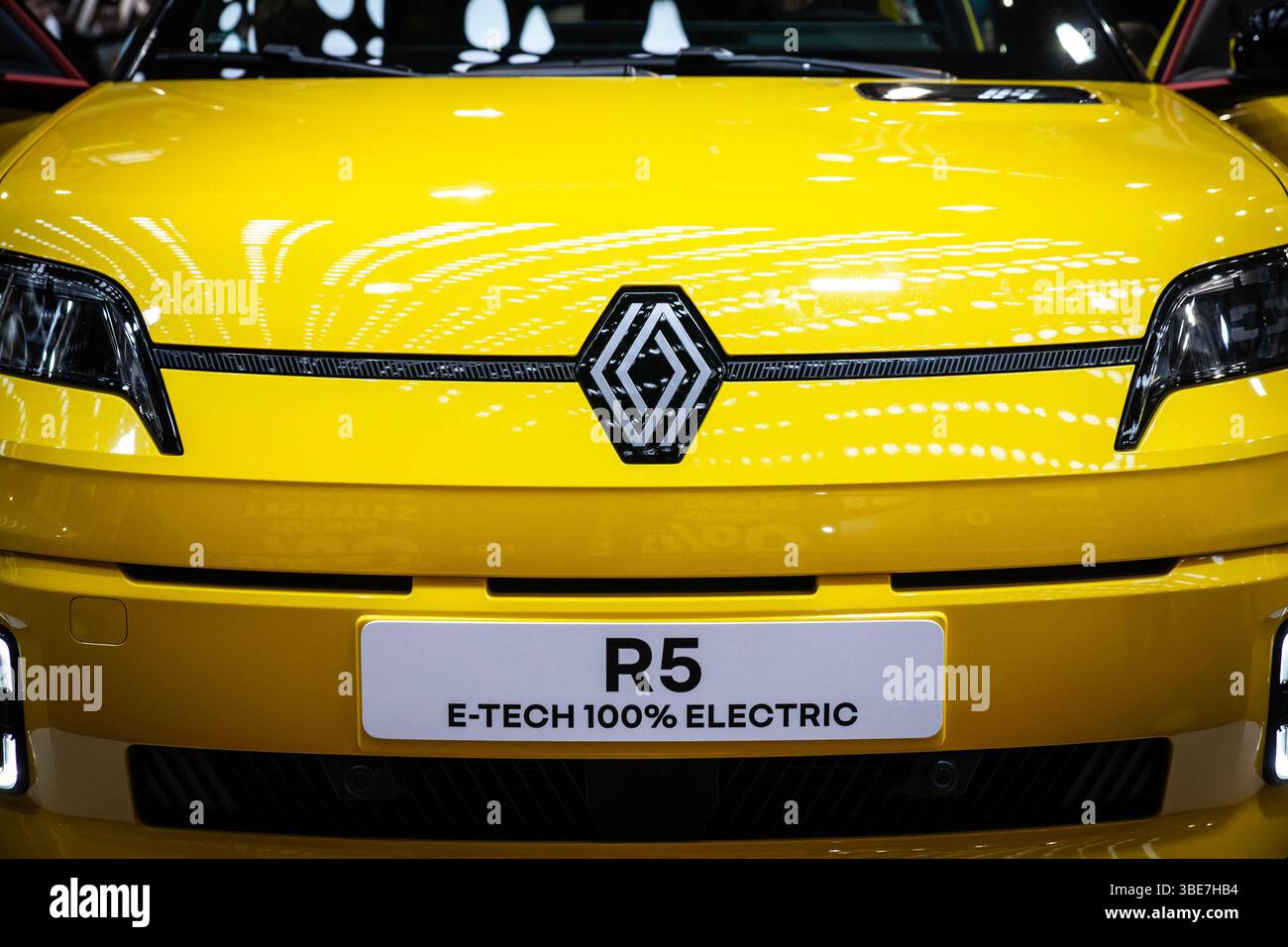 BELGRADE, SERBIA - MARCH 15, 2025: Bright-yellow Renault 5 E-Tech ...