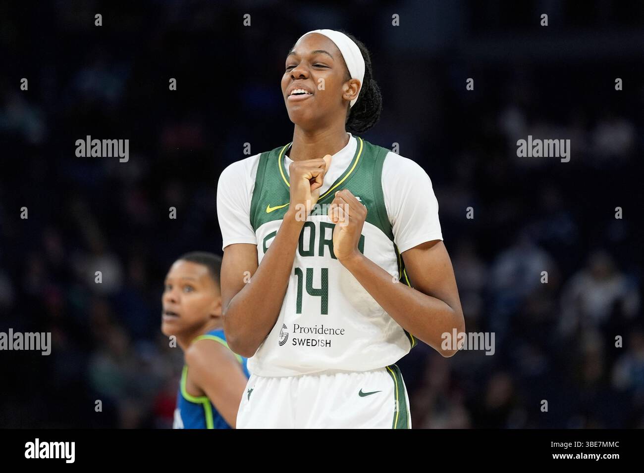 Seattle Storm center Dominique Malonga (14) reacts after missing a shot ...