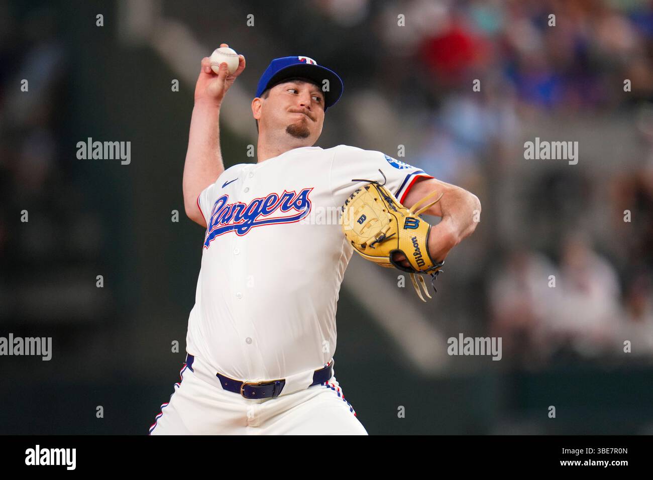 Texas Rangers pitcher Luke Jackson throws a pitch to the Toronto Blue ...