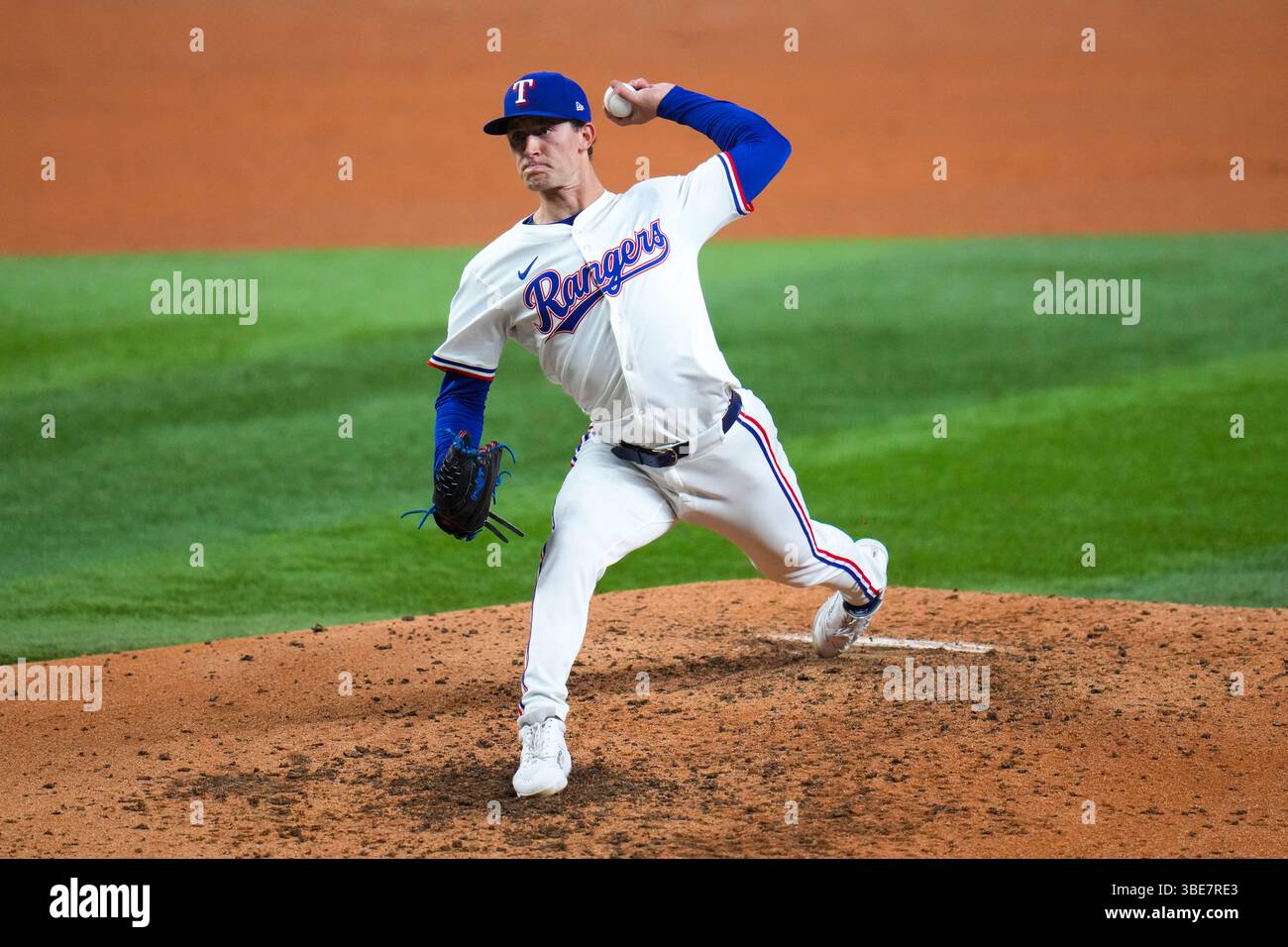 Texas Rangers pitcher Jacob Latz throws a pitch to the Toronto Blue ...