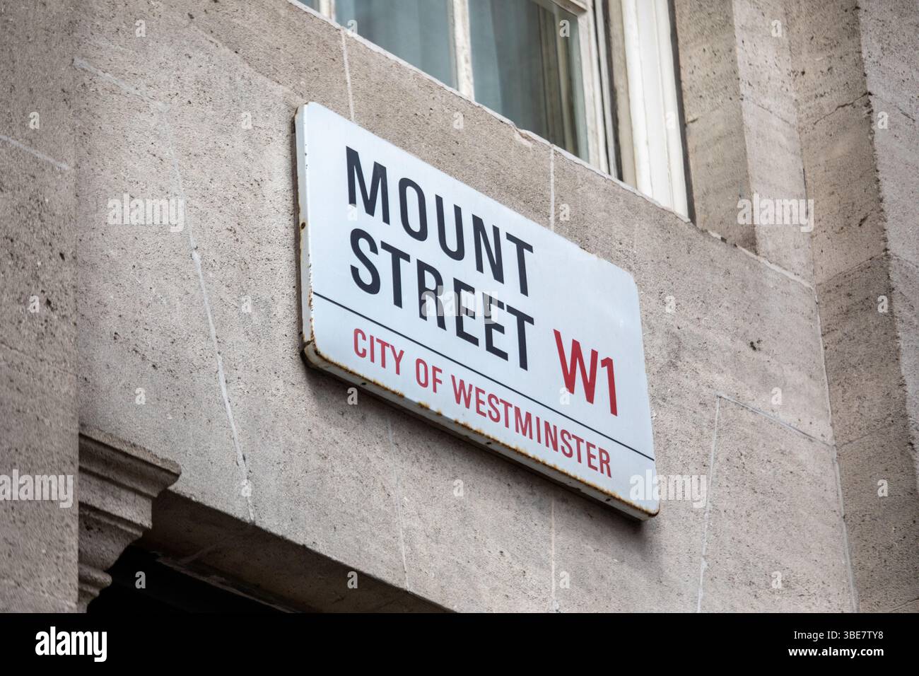 A street sign for Mount Street in the City of Westminster, London. The ...