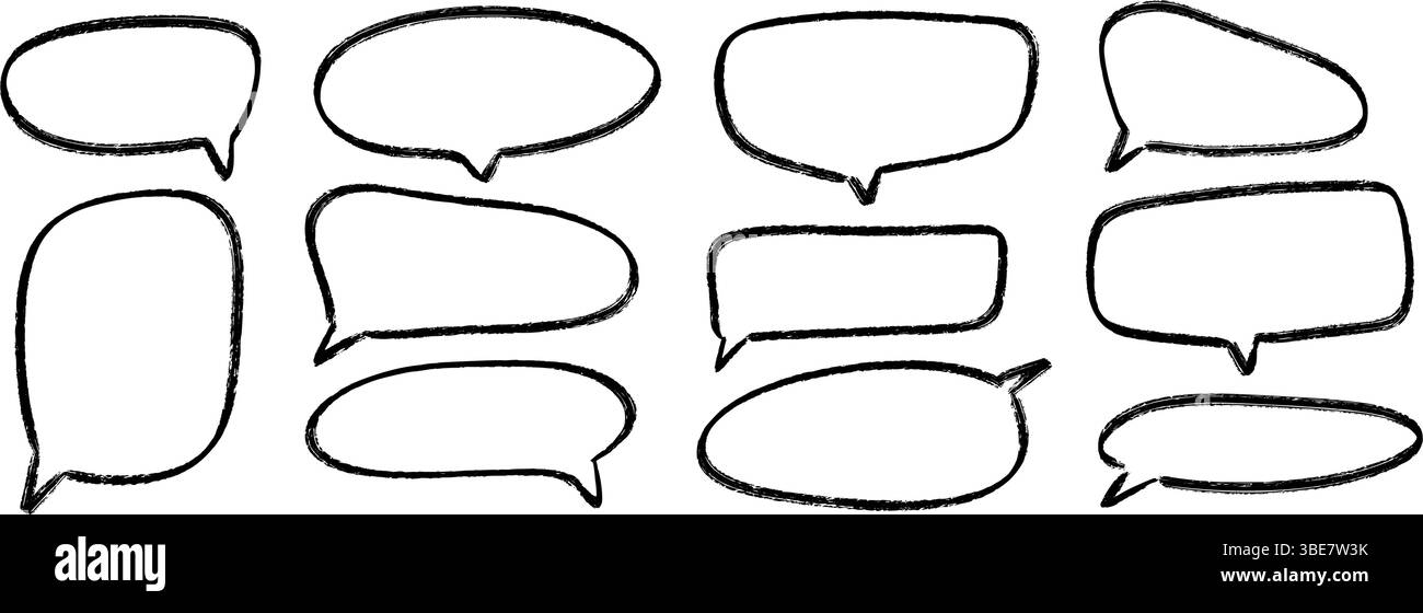 Hand drawn speech bubbles set. Doodled crayon dialog box collection ...