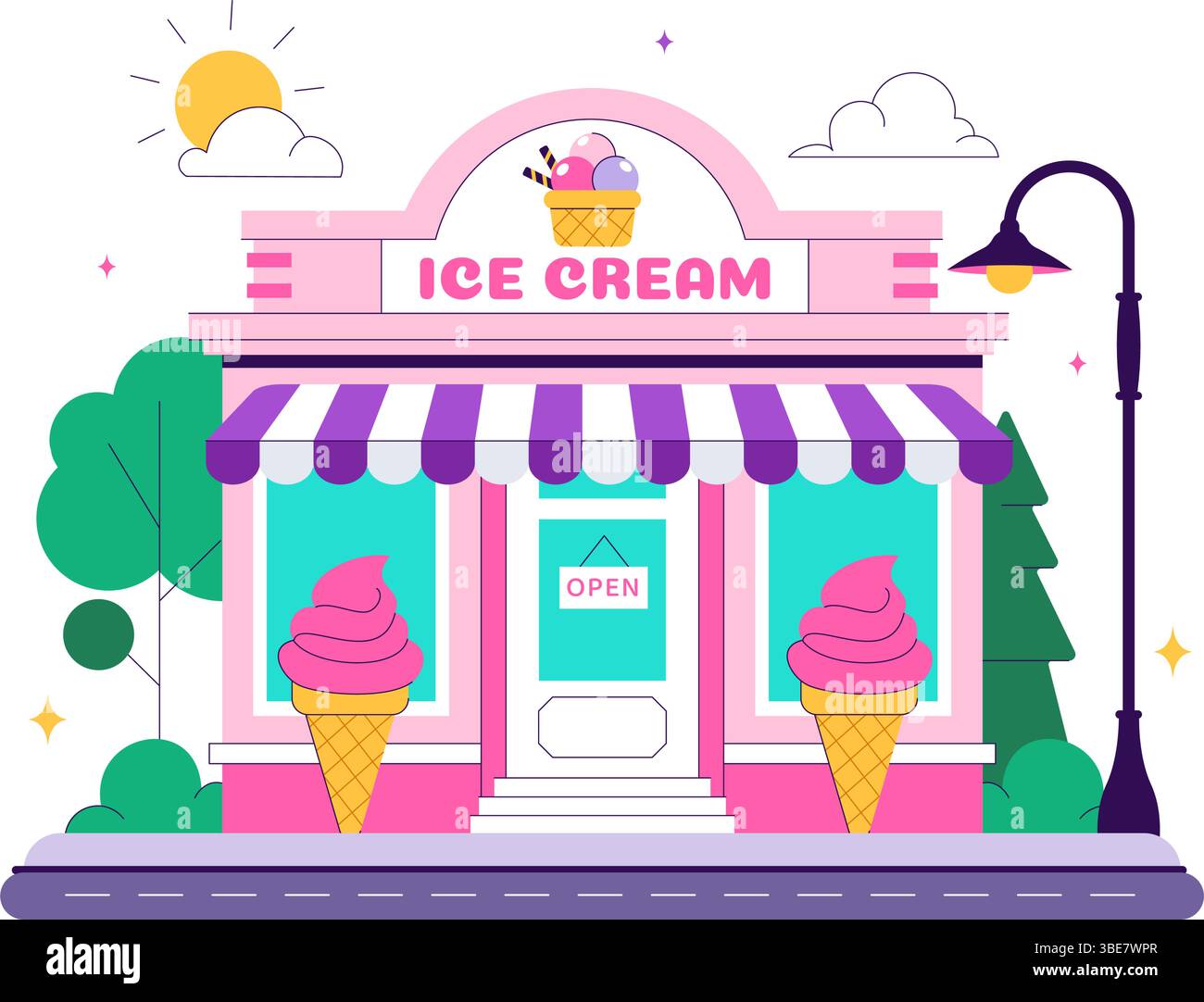 Ice Cream Store Vector Illustration featuring a Building for Selling ...