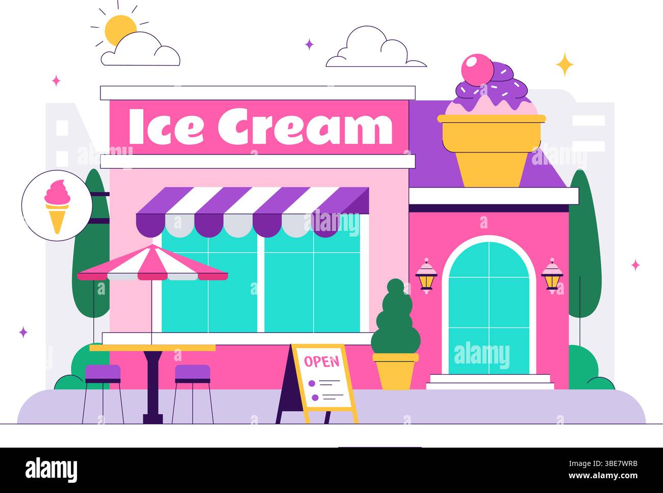 Ice Cream Store Vector Illustration featuring a Building for Selling ...