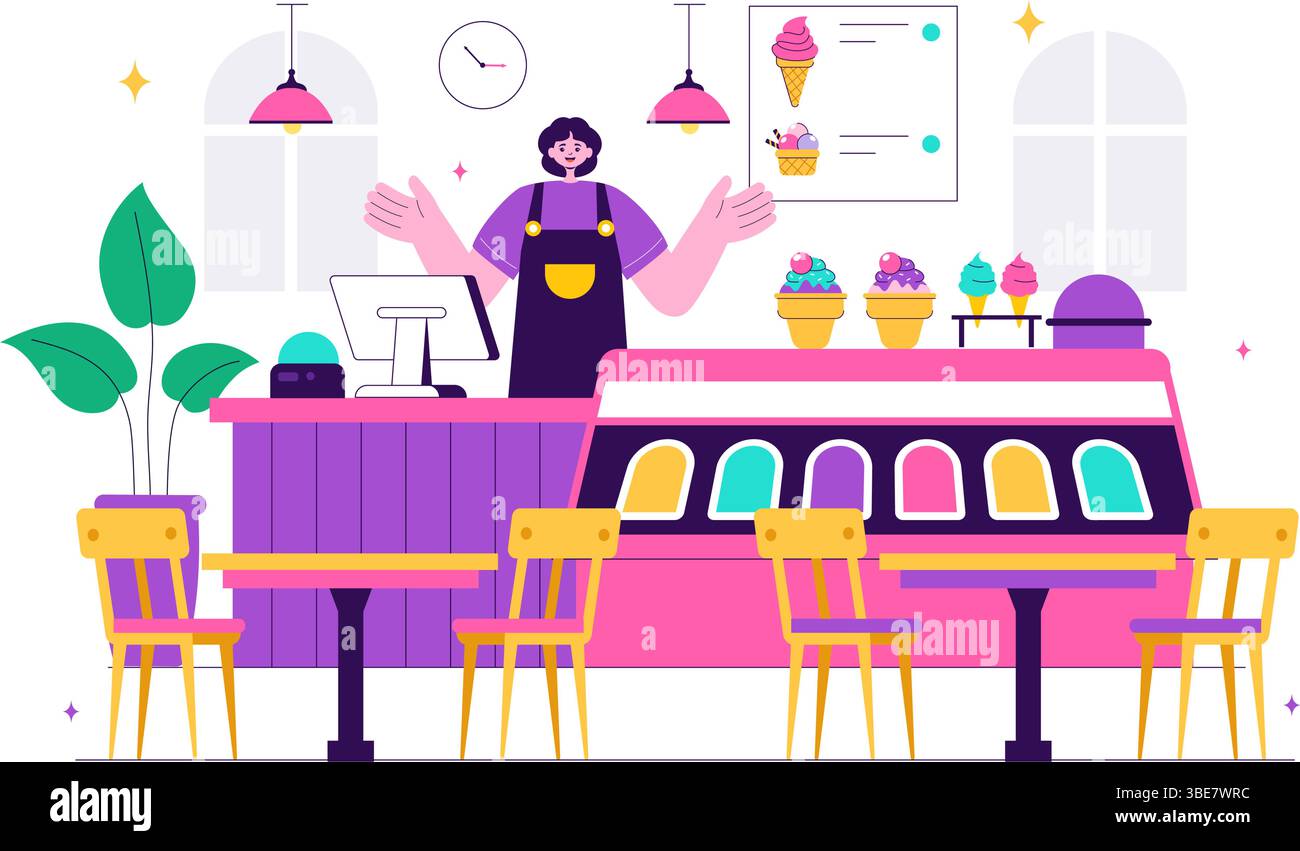 Ice Cream Store Vector Illustration featuring a Building for Selling ...