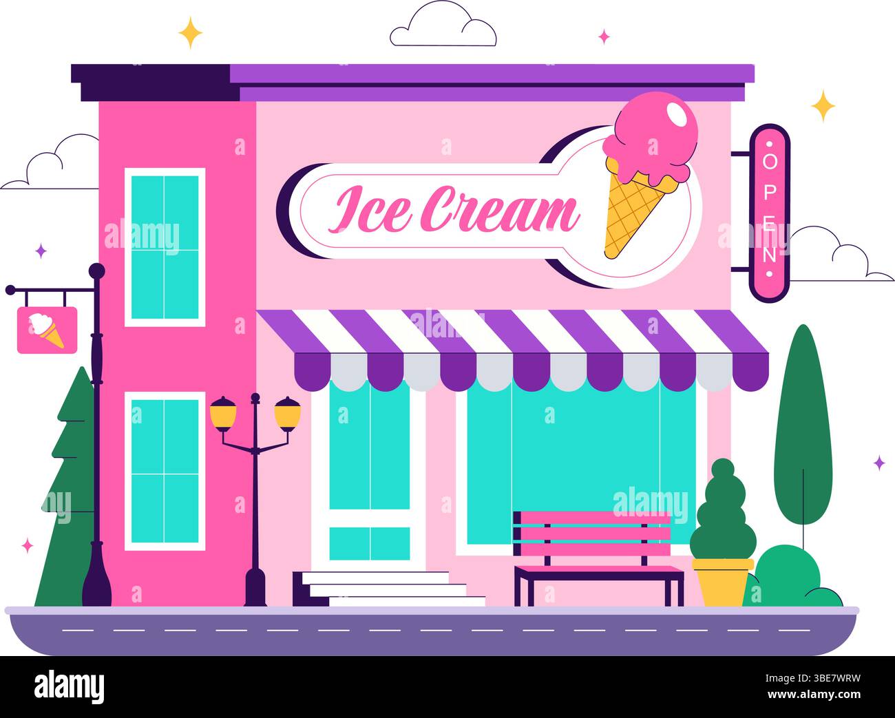 Ice Cream Store Vector Illustration featuring a Building for Selling ...
