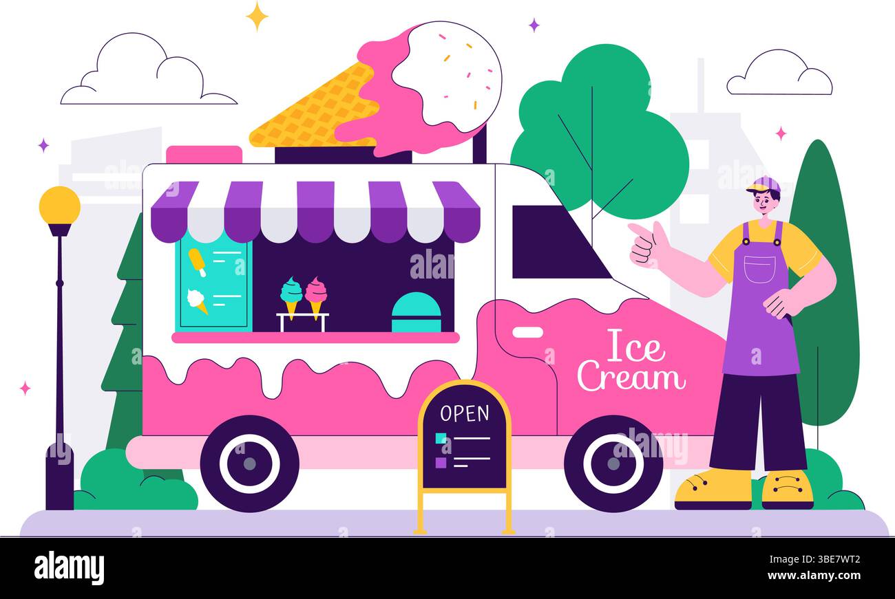 Ice Cream Store Vector Illustration featuring a Building for Selling ...
